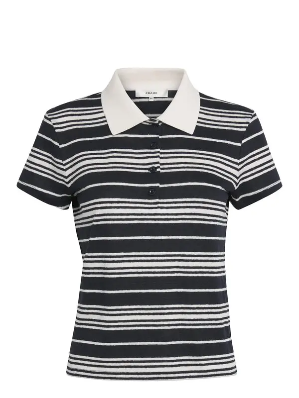 FRAME Linen-blend Striped Polo Shirt - Blue