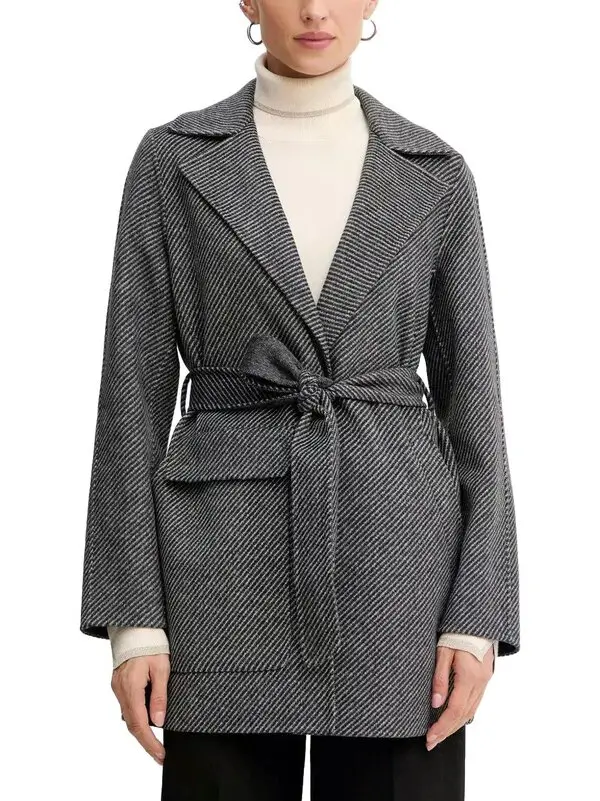 Armani Exchange Caban Herringbone Belted Coat - Grey