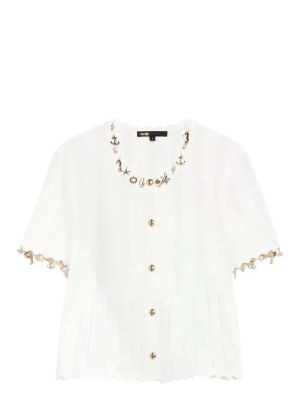 Maje Embellished Short-sleeve Cardigan - White