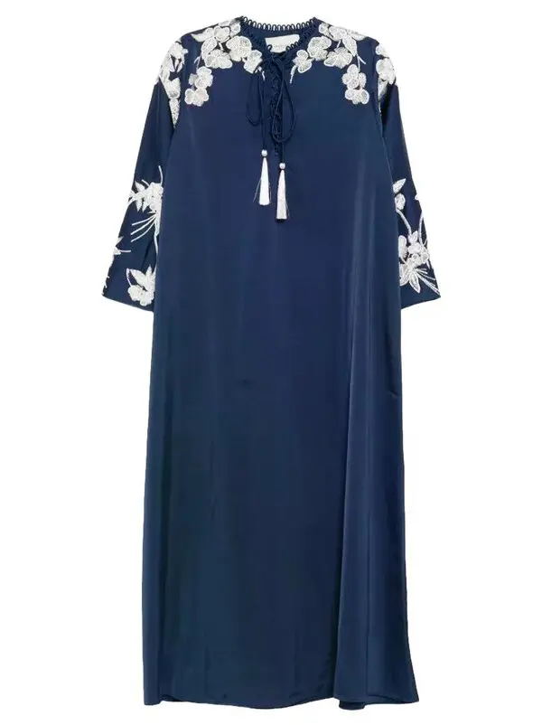 SHATHA ESSA Floral-embroidered Maxi Dress - Blue