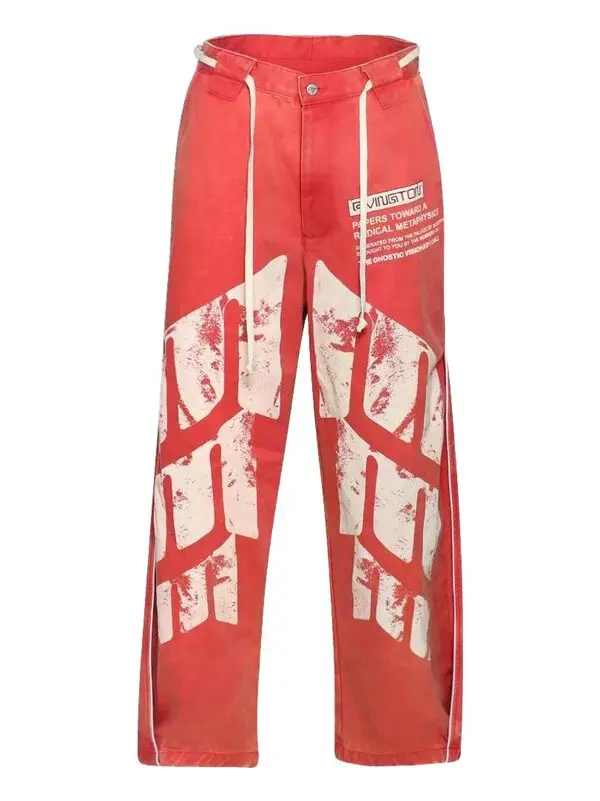 RRR123 Printed Straight Leg Trousers - Red