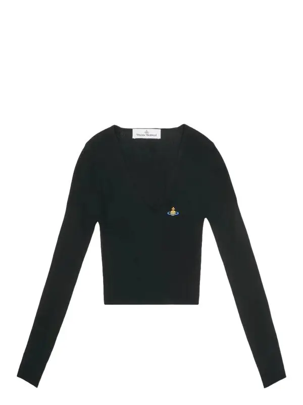 VIVIENNE WESTWOOD Logo-embroidered V-neck Sweater - Black