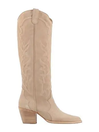 Maje Leather Cowboy Boots - Beige