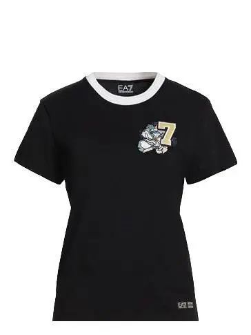 EA7 Embroidered Cotton T-shirt - Black