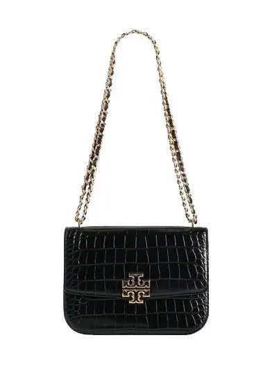 Tory Burch Leather Crocodile-print Shoulder Bag - Black