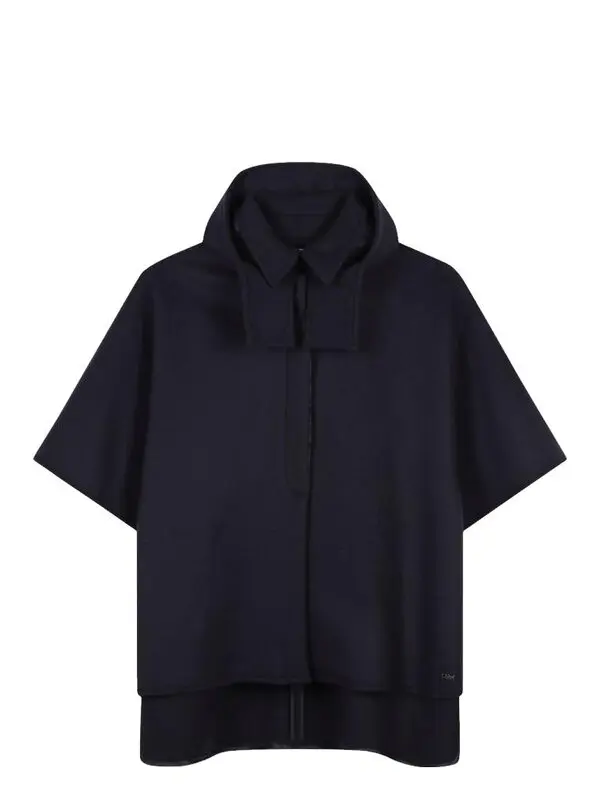 Chloé Collared Short Sleeve Wool Coat - Blue