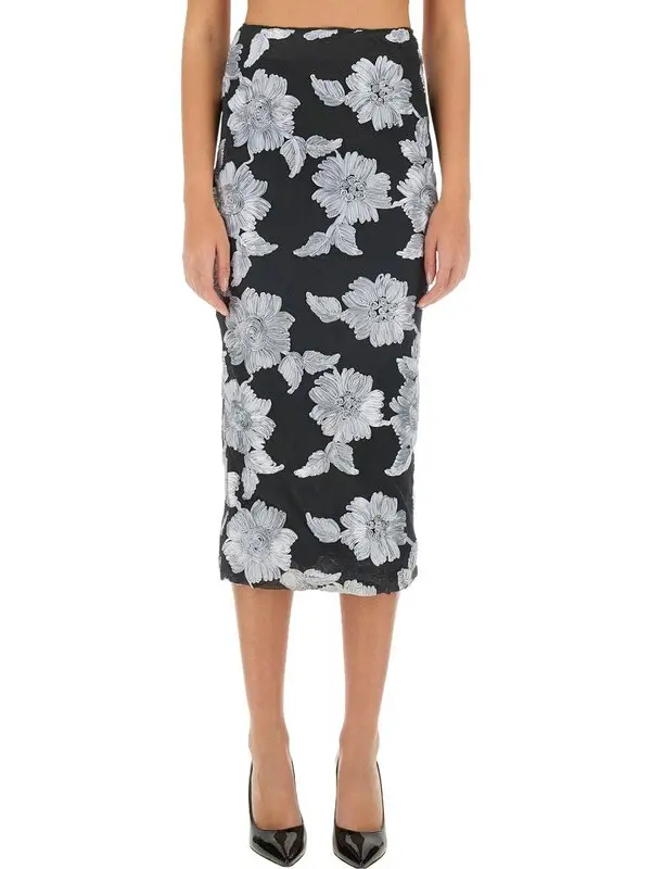 ROTATE BY BIRGER CHRISTENSEN Floral Pencil Skirt - Black