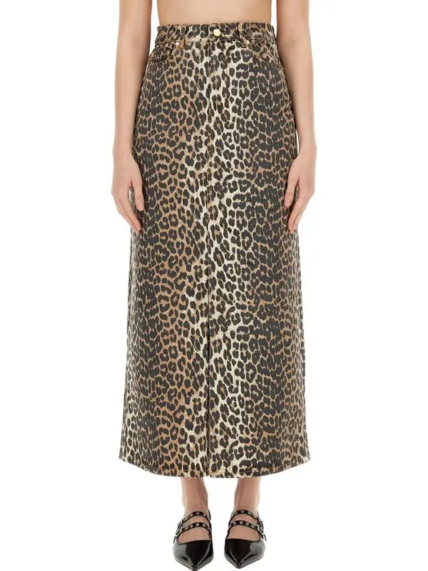 GANNI Maxi Slit Skirt - Animalier