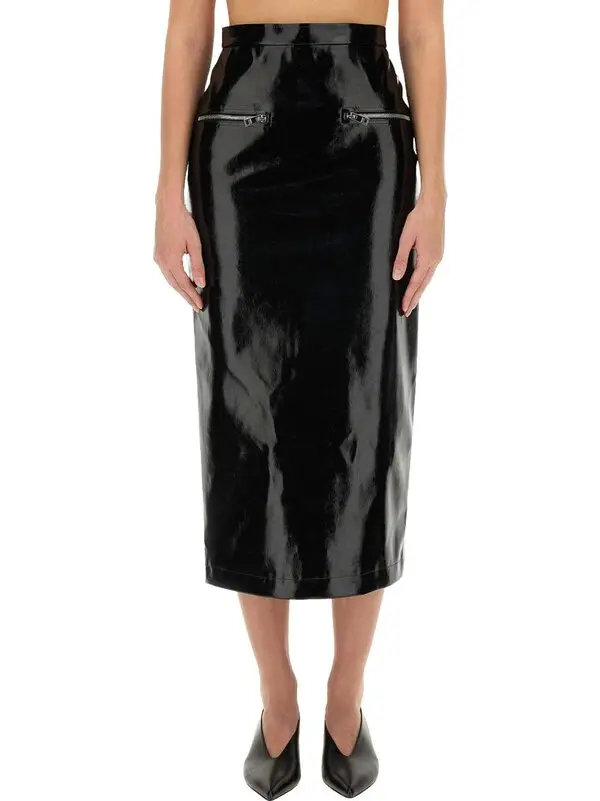 MSGM Patent Leather Midi Skirt - Black