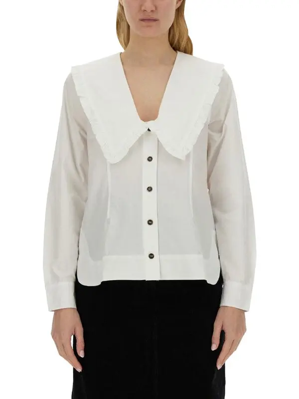 GANNI Peter Pan Collar Shirt - White