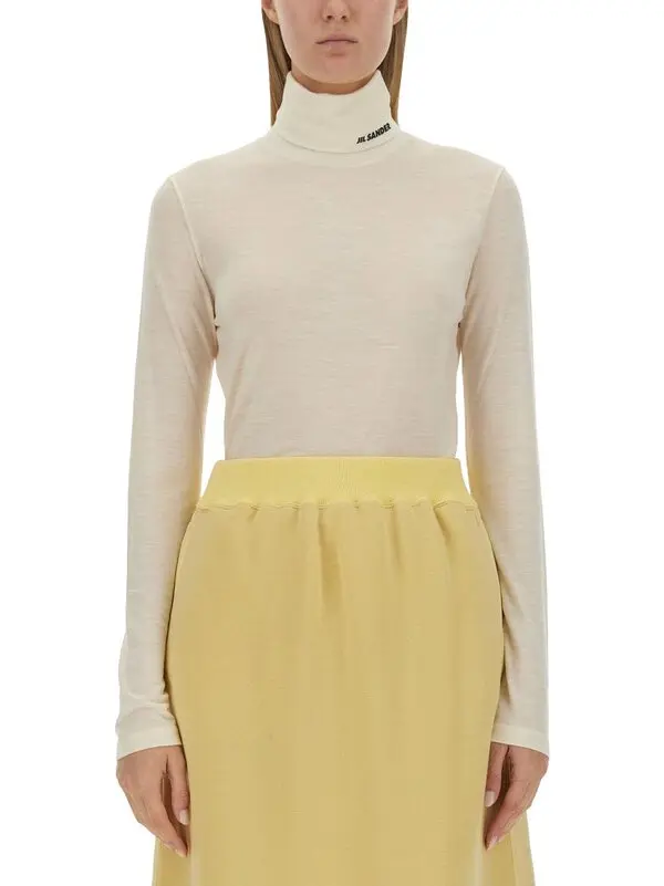 JIL SANDER Turtleneck Long Sleeve Shirt - Ivory