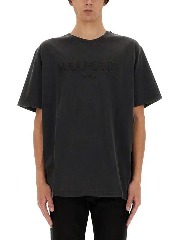 Balmain T Shirt With Logo - Charcoal