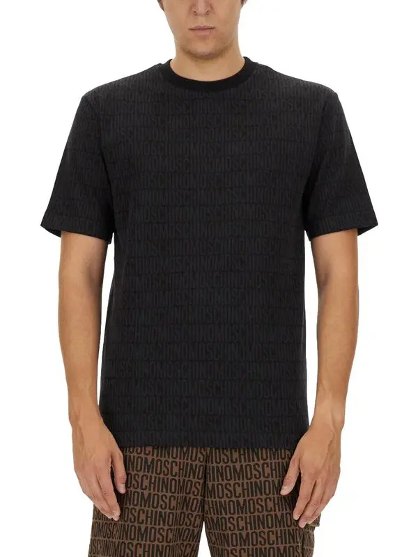 Moschino T Shirt With All Over Logo - Black