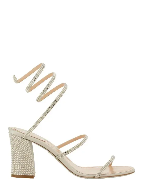 Rene Caovilla Rhinestone Embellished Heel Sandals - Silver