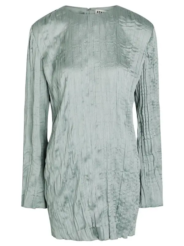 Staud Kona Plissé Mini Dress - Silver