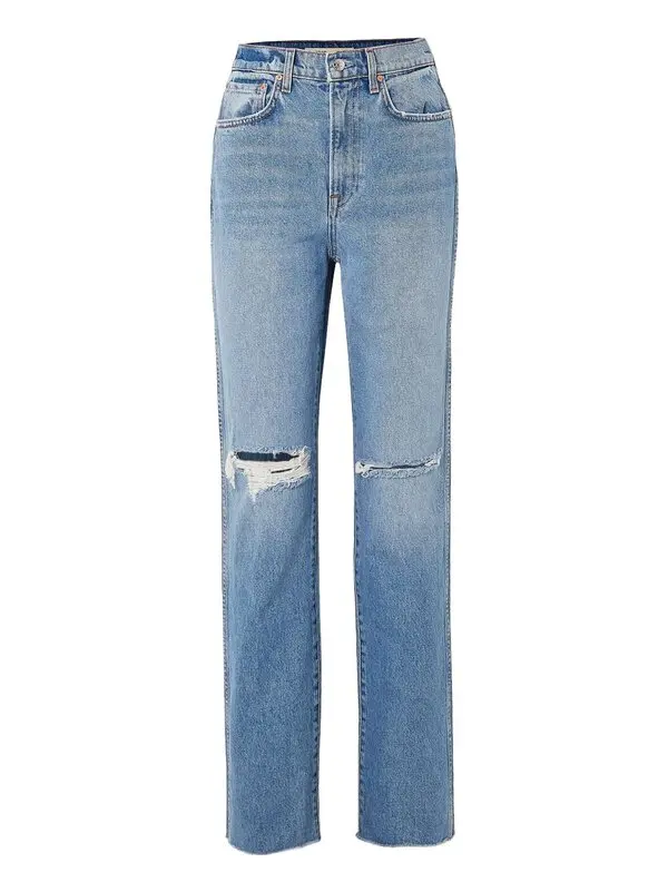 GRLFRND Sara Distressed High-rise Straight-leg Jeans - Blue