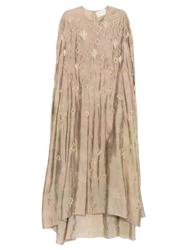 SHATHA ESSA Embellished Tassel Cape Dress - Neutrals