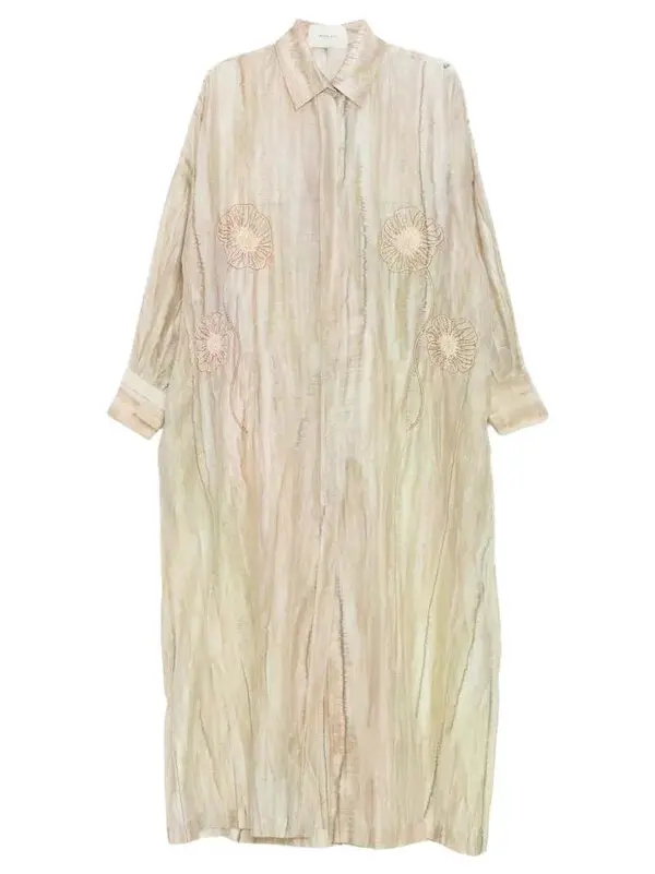 SHATHA ESSA Floral Embroidered Shirt Dress - Neutrals