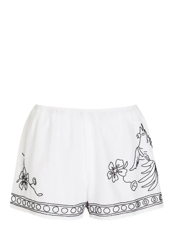 BODE Cockatoo Beaded Cotton And Silk-blend Shorts - White