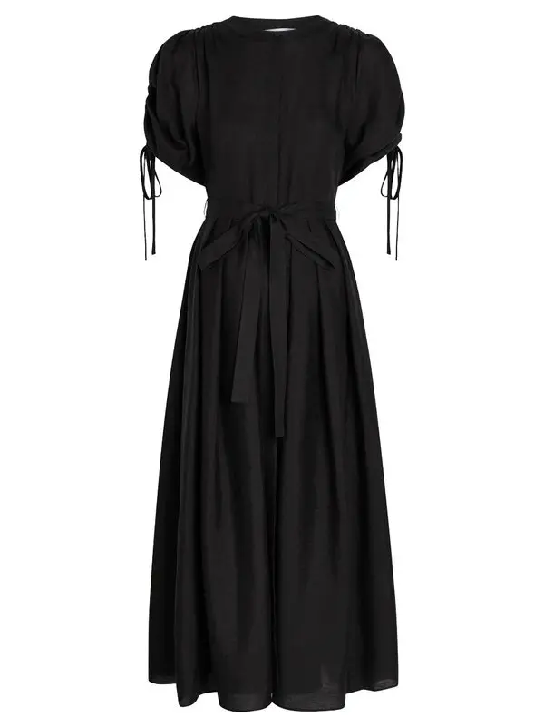 Gabriela Hearst Linnea Belted Linen Midi Dress - Black
