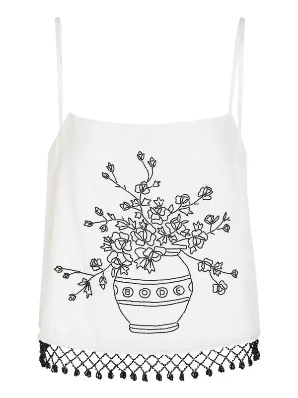 BODE Rosebloom Bead-embellished Tank - White