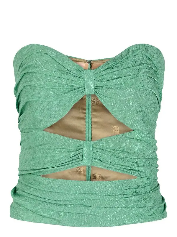 BLAZÉ MILANO Eva Pleated Cut-out Silk Top - Teal