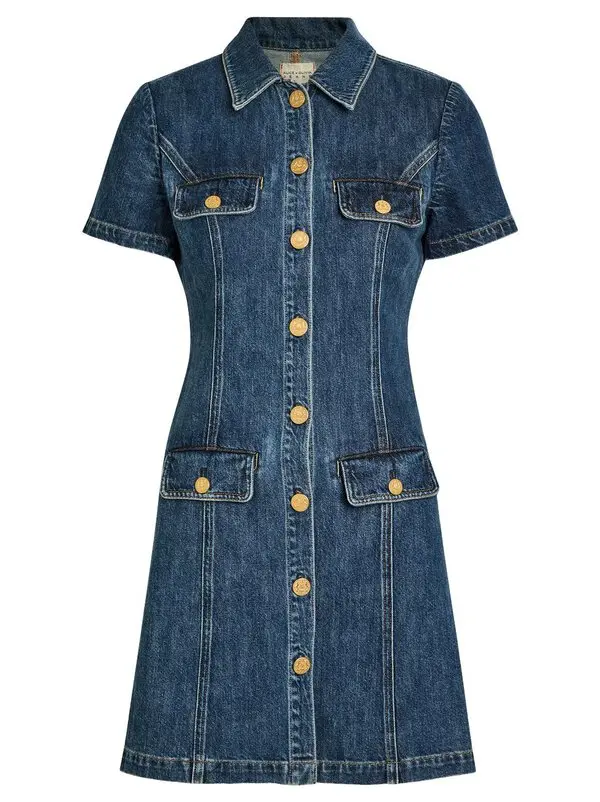Alice + Olivia Jamie Collared Mini Shirt Dress - Denim
