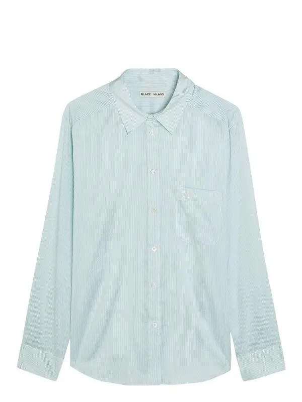 BLAZÉ MILANO Anabas Pinstripe Silk And Cotton-blend Shirt - Light Blue