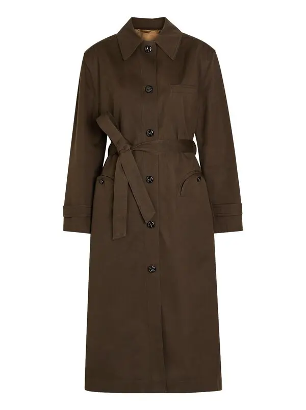 BLAZÉ MILANO Basoto Belted Cotton Trench Coat - Dark Brown