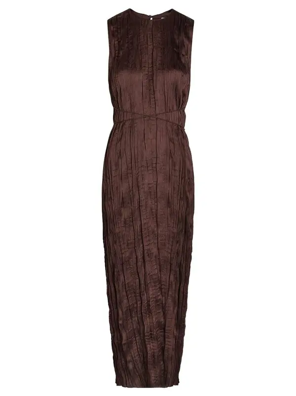 Staud Mizu Belted Plissé Midi Dress - Brown