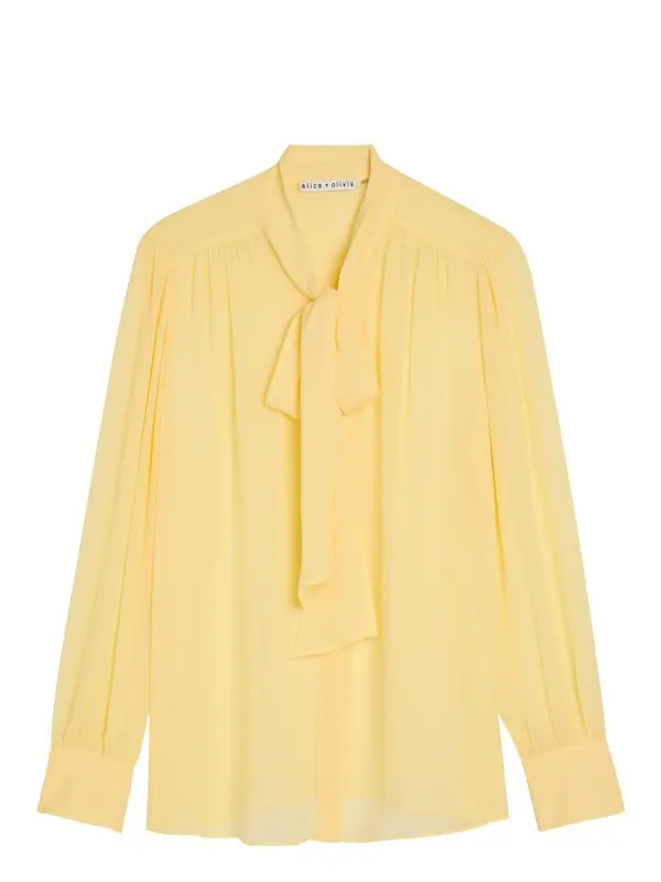 Alice + Olivia Thayer Tie Neck Georgette Blouse - Yellow