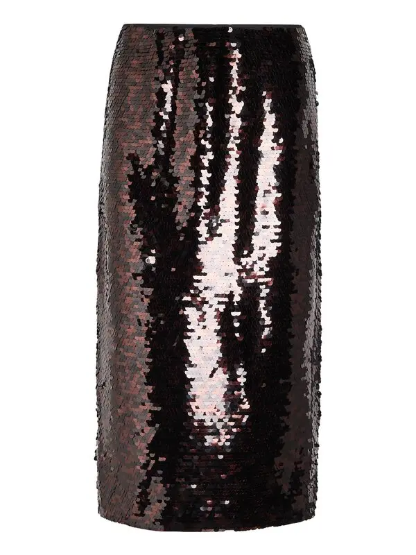 Staud Ciara Sequin-embellished Midi Skirt - Dark Brown
