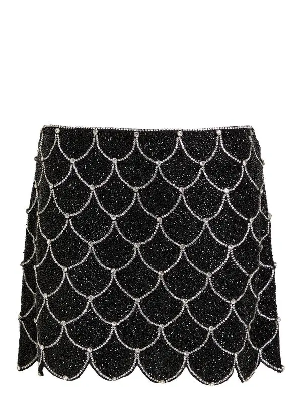 Alice + Olivia Embellished Stretch-mesh Mini Skirt - Black And Silver