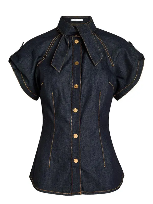 Zimmermann Neck Tie Blouse - Denim