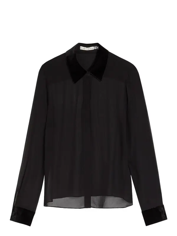 Alice + Olivia Willa Velvet-trimmed Chiffon Shirt - Black