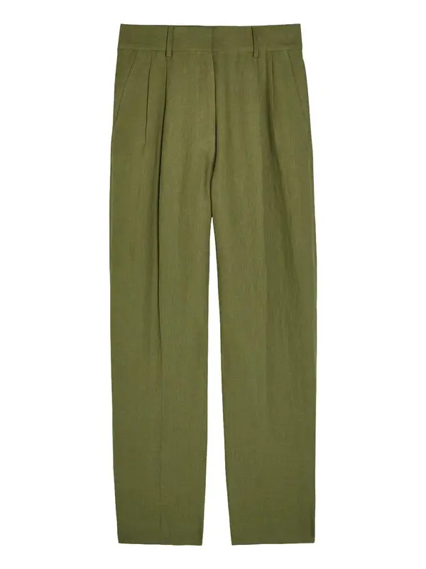 BLAZÉ MILANO Fox Pleated Linen Trousers - Dark Green