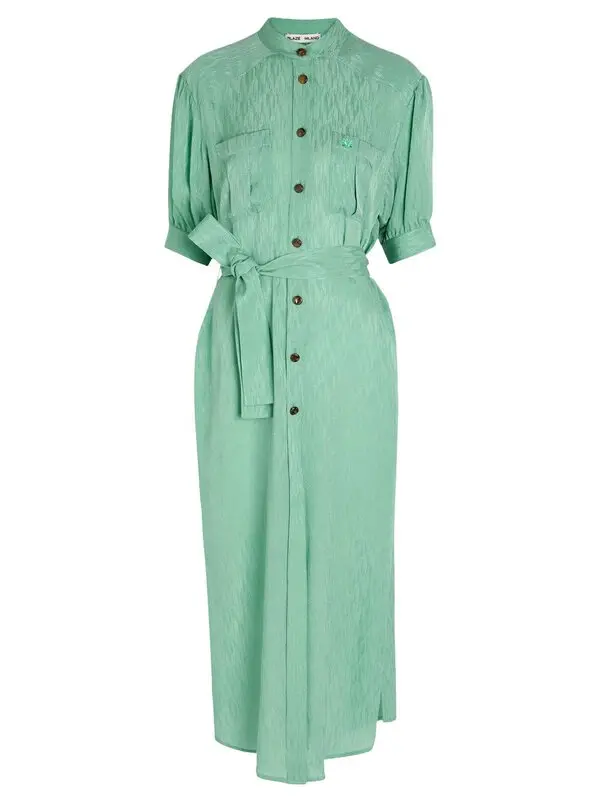 BLAZÉ MILANO Belted Silk Midi Dress - Teal