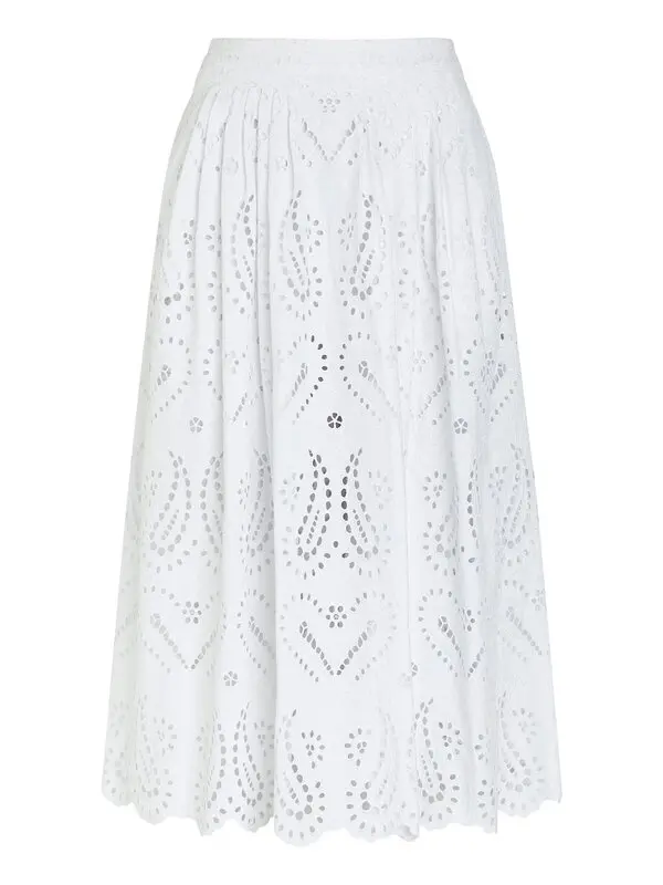 Etro Pleated Embroidered Cotton-blend Midi Skirt - White