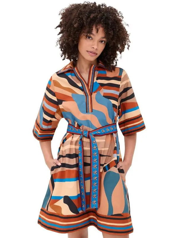 Las Surenas Printed Mini Shirt Dress With Belt - Stripes