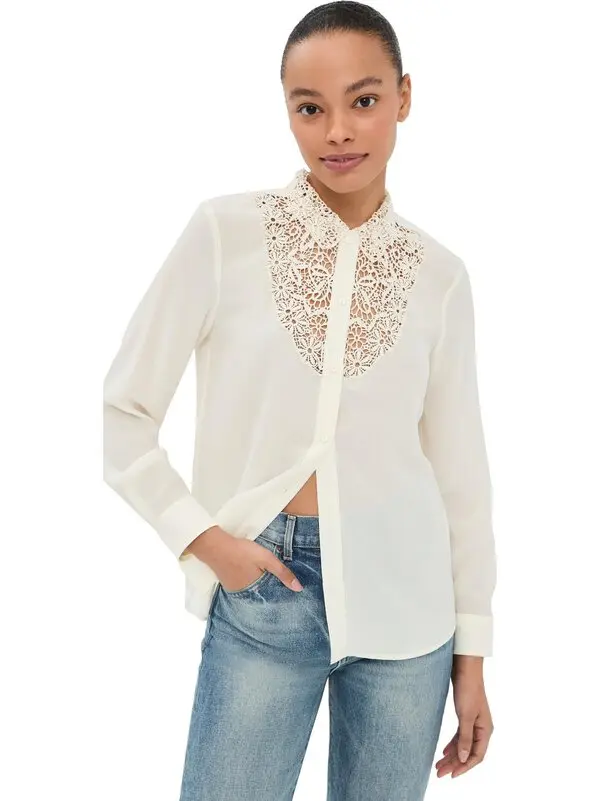 NILI LOTAN Zola Lace Silk Shirt - Ivory
