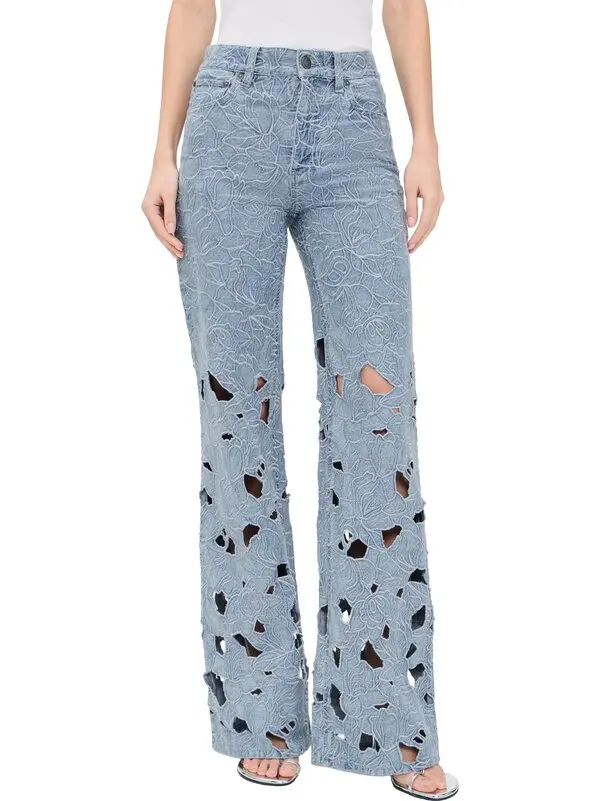 Alice + Olivia High-rise Embroidered Eyelet Jeans - Rockstar Blue