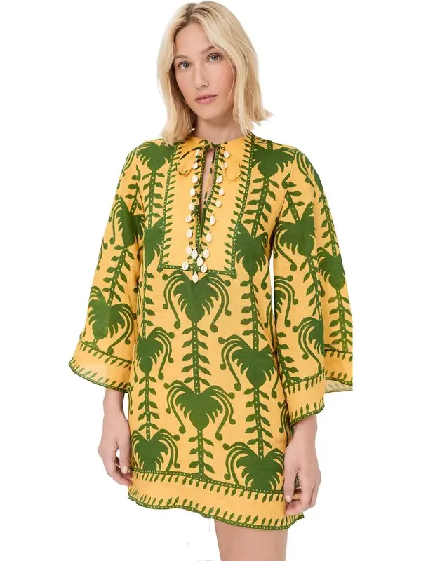Johanna Ortiz Wild Savannah Linen Tunic Dress - Yellow/light Green