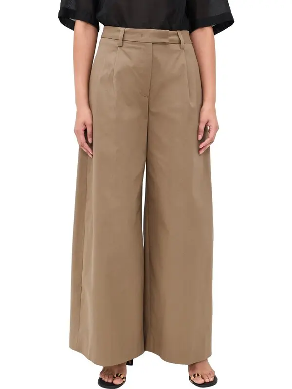 THE LATEST Wide Leg Gabardine Trousers - Cognac