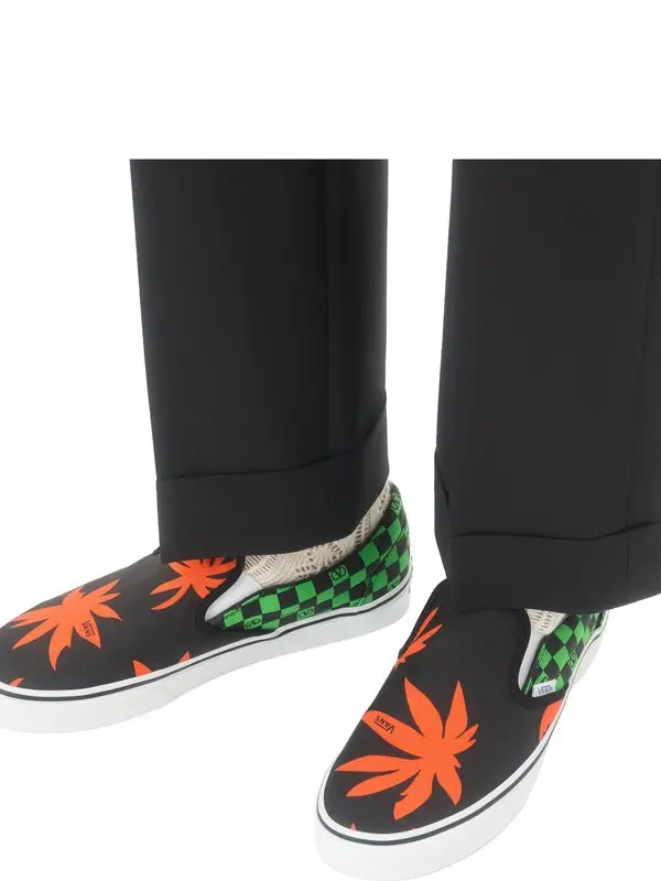 Valentino Garavani And Vans Slip-on Fabric Sneaker With Vlogo Checkerboard Print And Tropical Leaves Print - Black/red/green