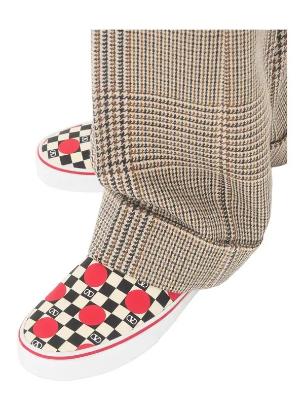 Valentino Garavani And Vans Slip-on Sneaker In Fabric With Vlogo Checkerboard Print And Polka Dot Detail - Butter/black/rouge Pur