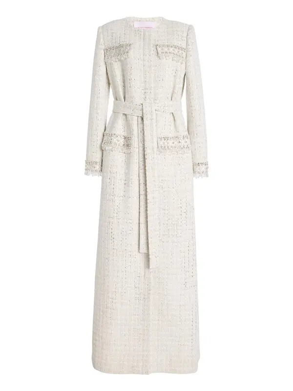 Carolina Herrera Embellished Tweed Long Coat - Ivory