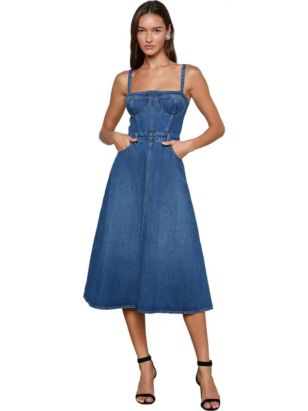 L'Agence Jovie Denim Bustier Midi Dress - Dawkins