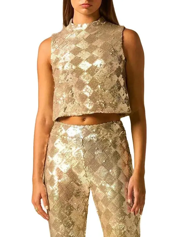 JBQ Gwendolyn Sequin-embellished Top - Gold