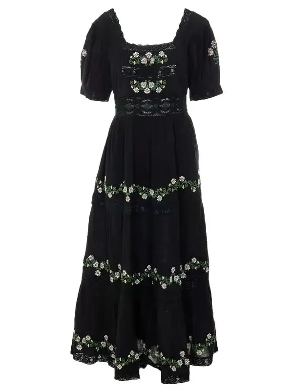 Rixo Embroidered Philippa Dress - Black