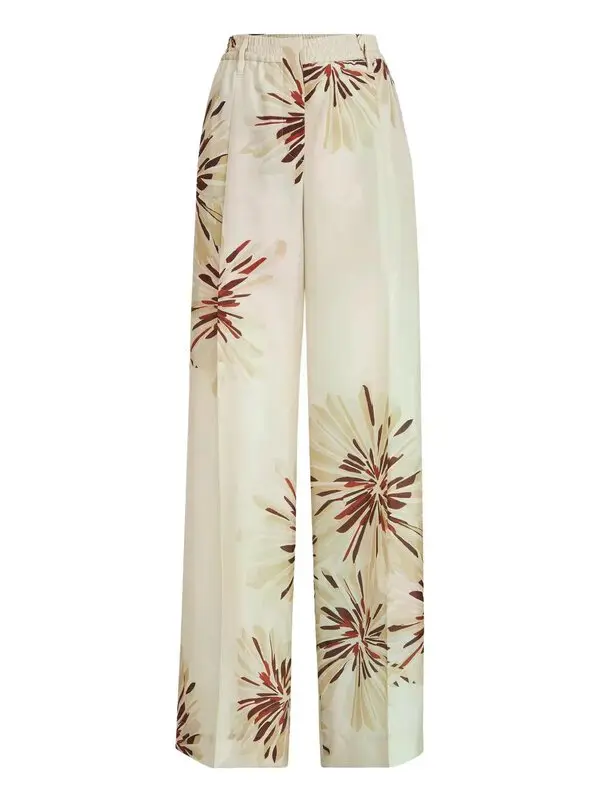 Brunello Cucinelli Bloom-print Trousers With Monili Detail - Neutrals